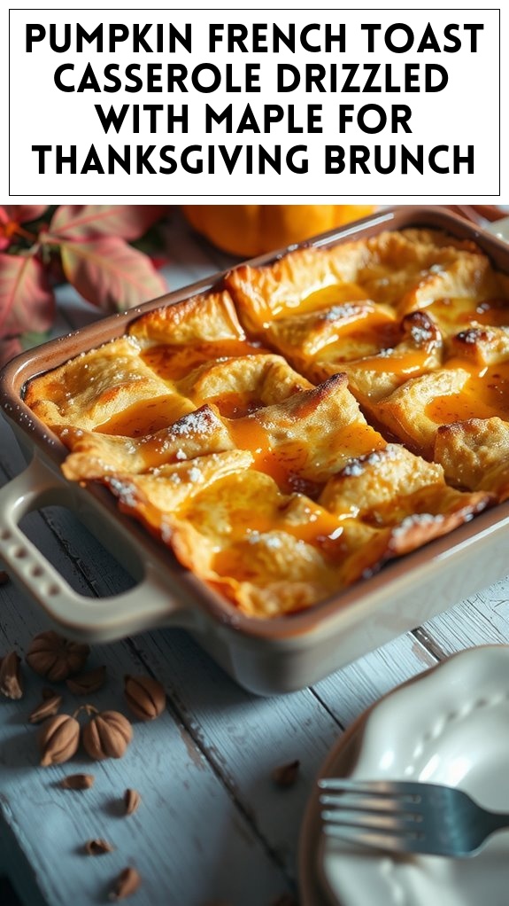 Pumpkin French Toast Casserole Drizzled With Maple for Thanksgiving Brunch